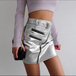 Aura | Skirts | Space Silver Pleather Mini Skirt Punk Rave | Poshmark